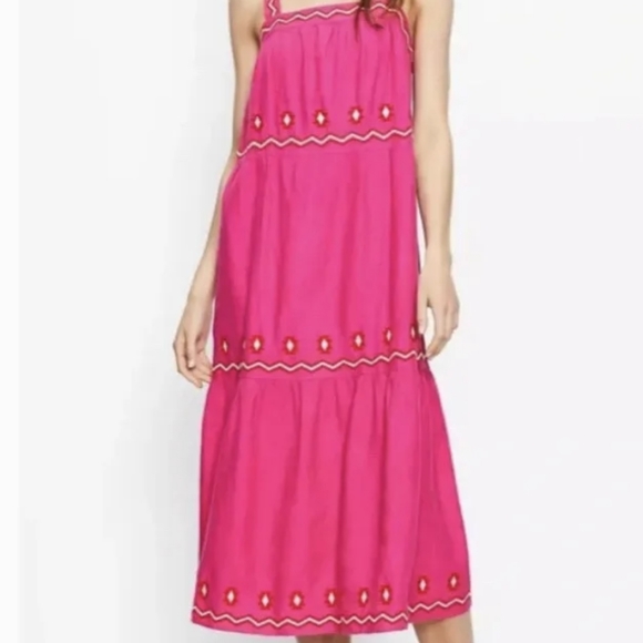 LOFT | Dresses | Loft Womens Embroidered Tiered Square Neck Pink Sun ...